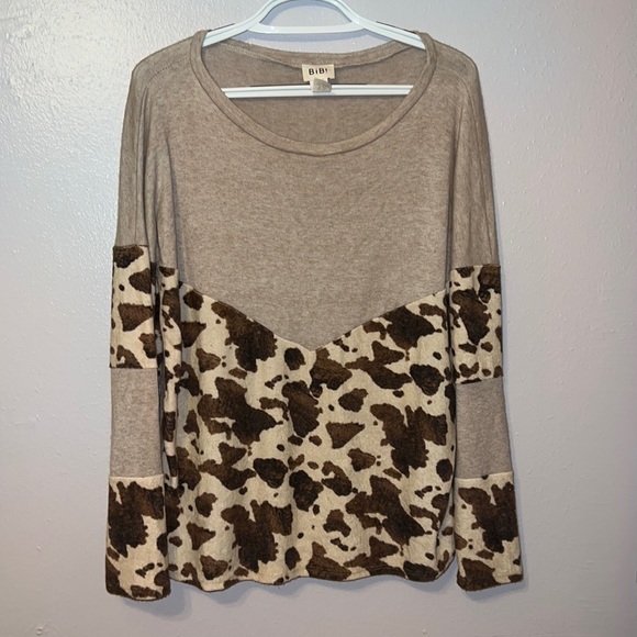 Sweaters | Tan And Cow Print Sweater | Poshmark